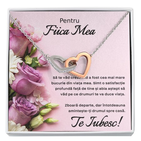 Set Colier Cu Pandant Inimi Interconectate, Placat Cu Aur Alb 14K ...