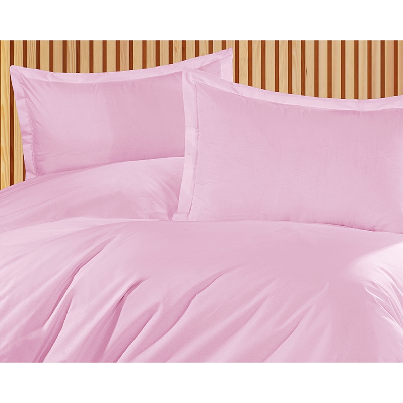 Lenjerie de pat, 4 piese, bumbac ranforce, Roz pudrat, cearceaf de pat ...