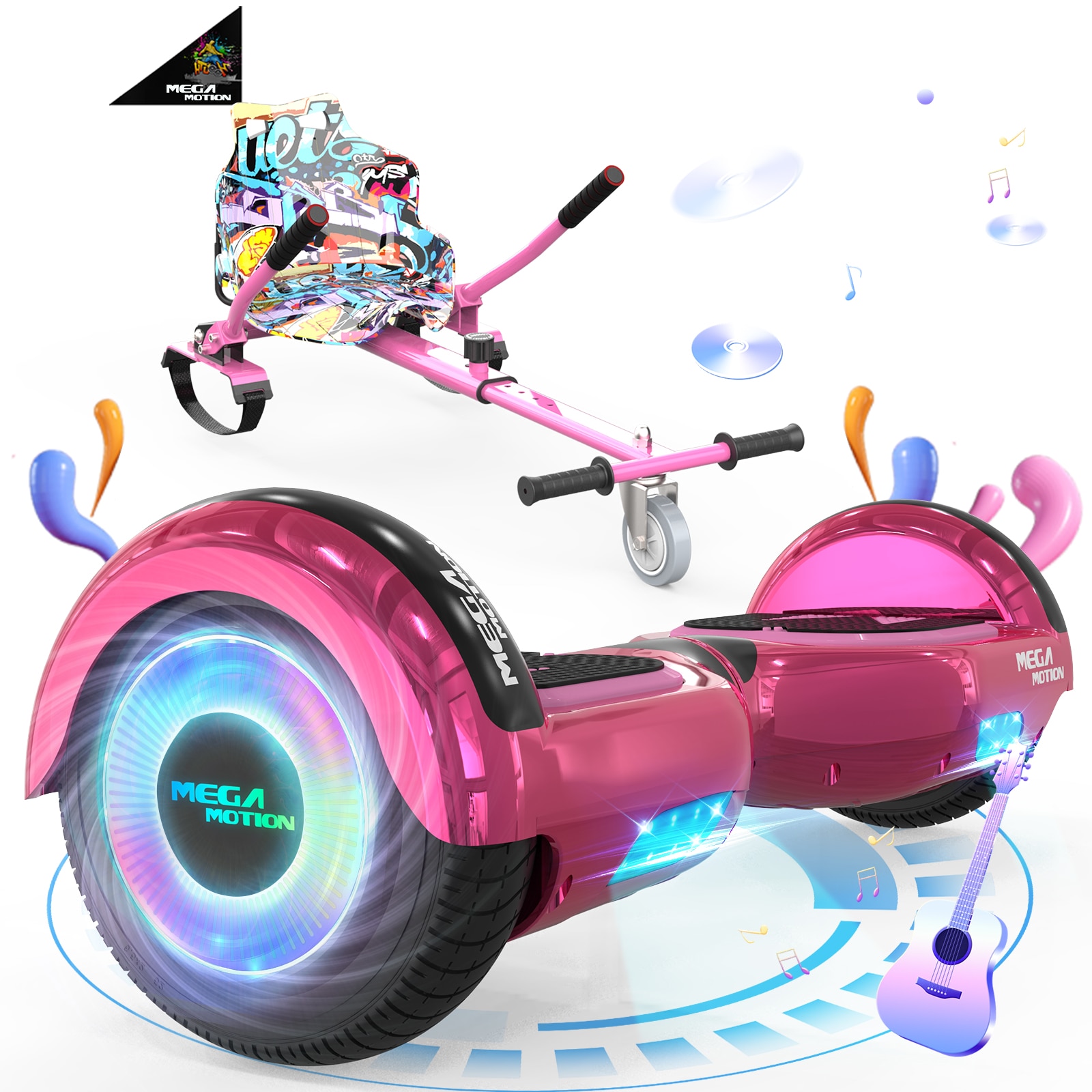 Hoverboard, Mega Motion, ABS/Policarbonat, Cu Go Kart, 6.5 inch ...