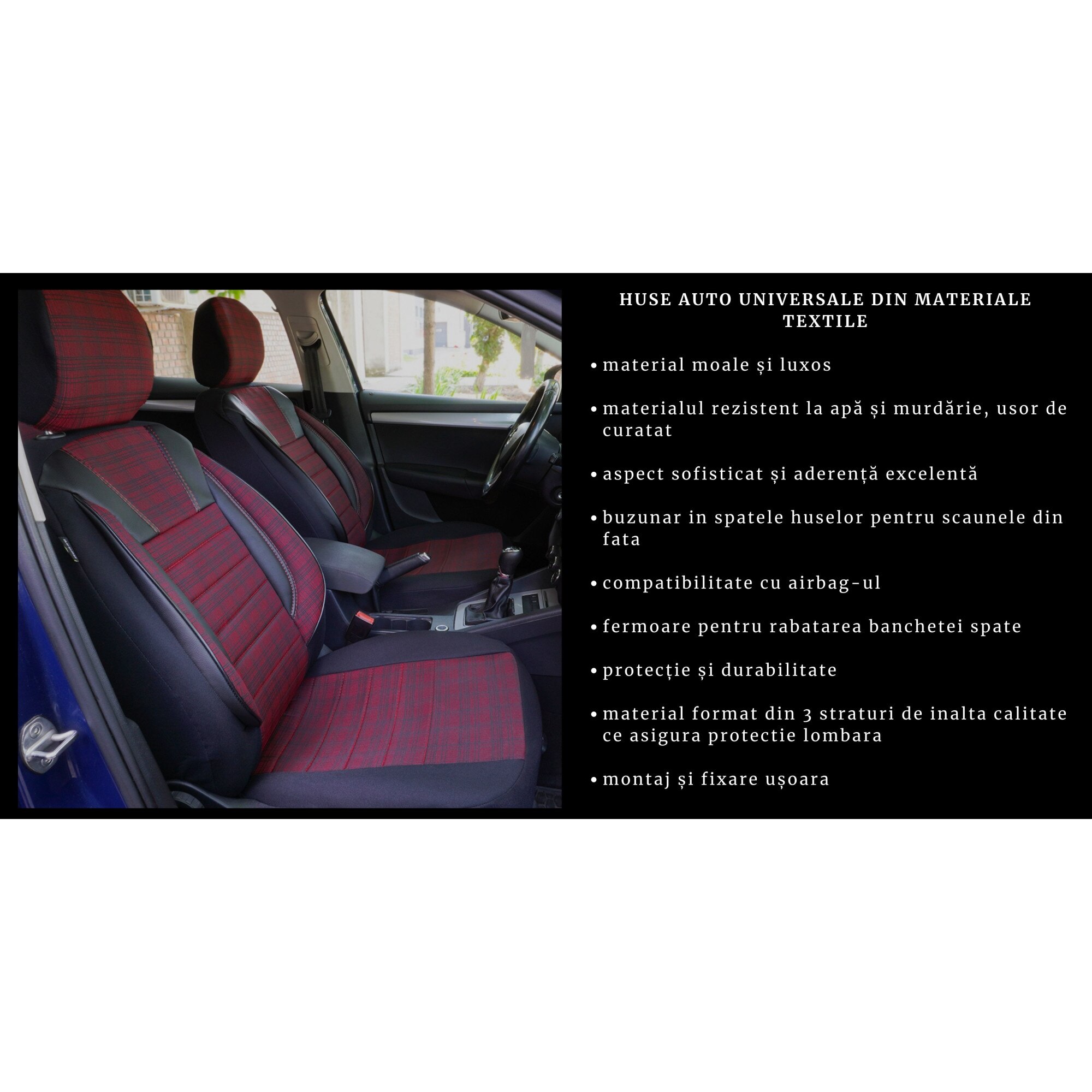 Set huse scaune auto Smartic®, Luxury, 11 piese, universal, compatibile ...