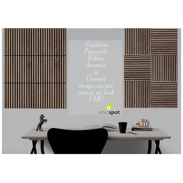 Set 4 Panouri riflaj acustic decorativ cu design UnicSPot 7150131, MDF ...