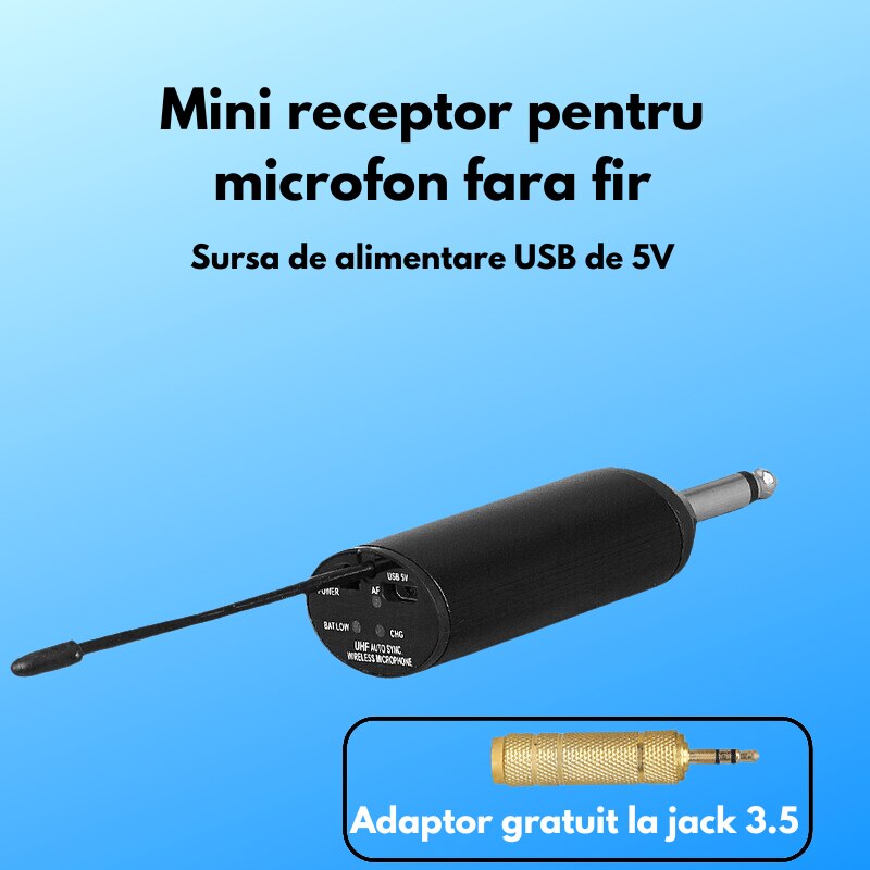 Microfon Wireless Profesional VENTART, Receiver Jack 6,35mm + Adaptor ...