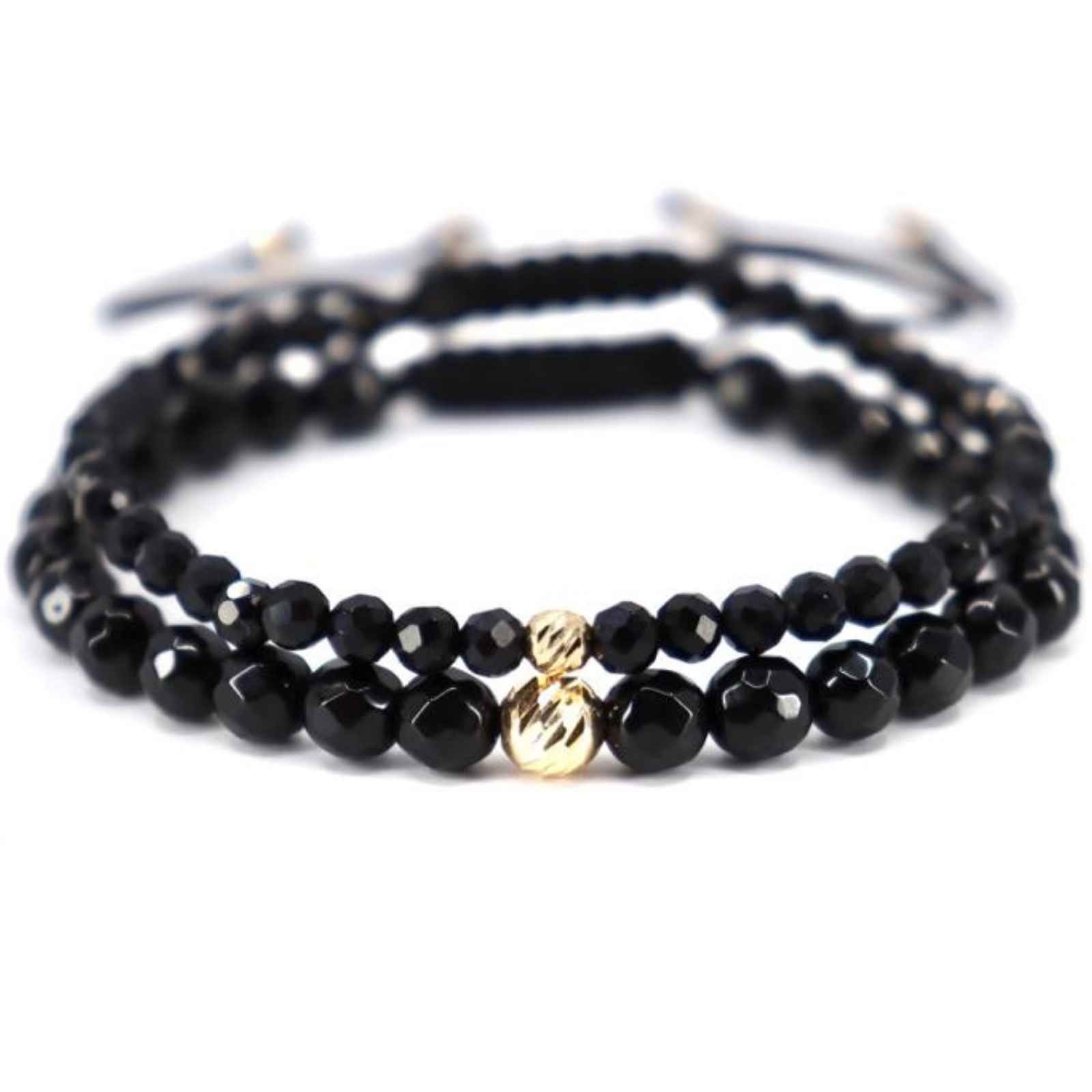 Set 2 bratari cuplu realizate manual cu bilute de aur 14K si onix negru ...