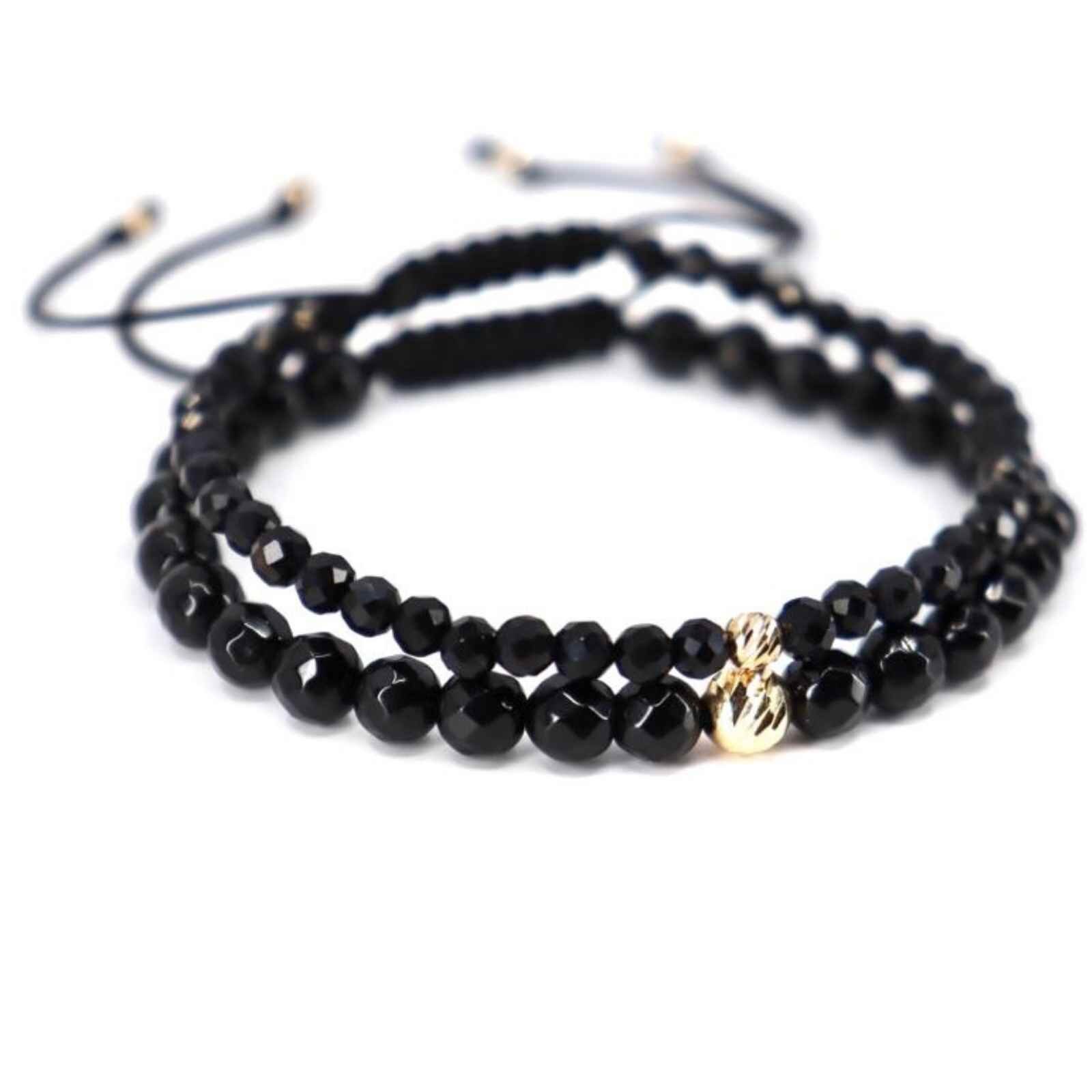 Set 2 bratari cuplu realizate manual cu bilute de aur 14K si onix negru ...