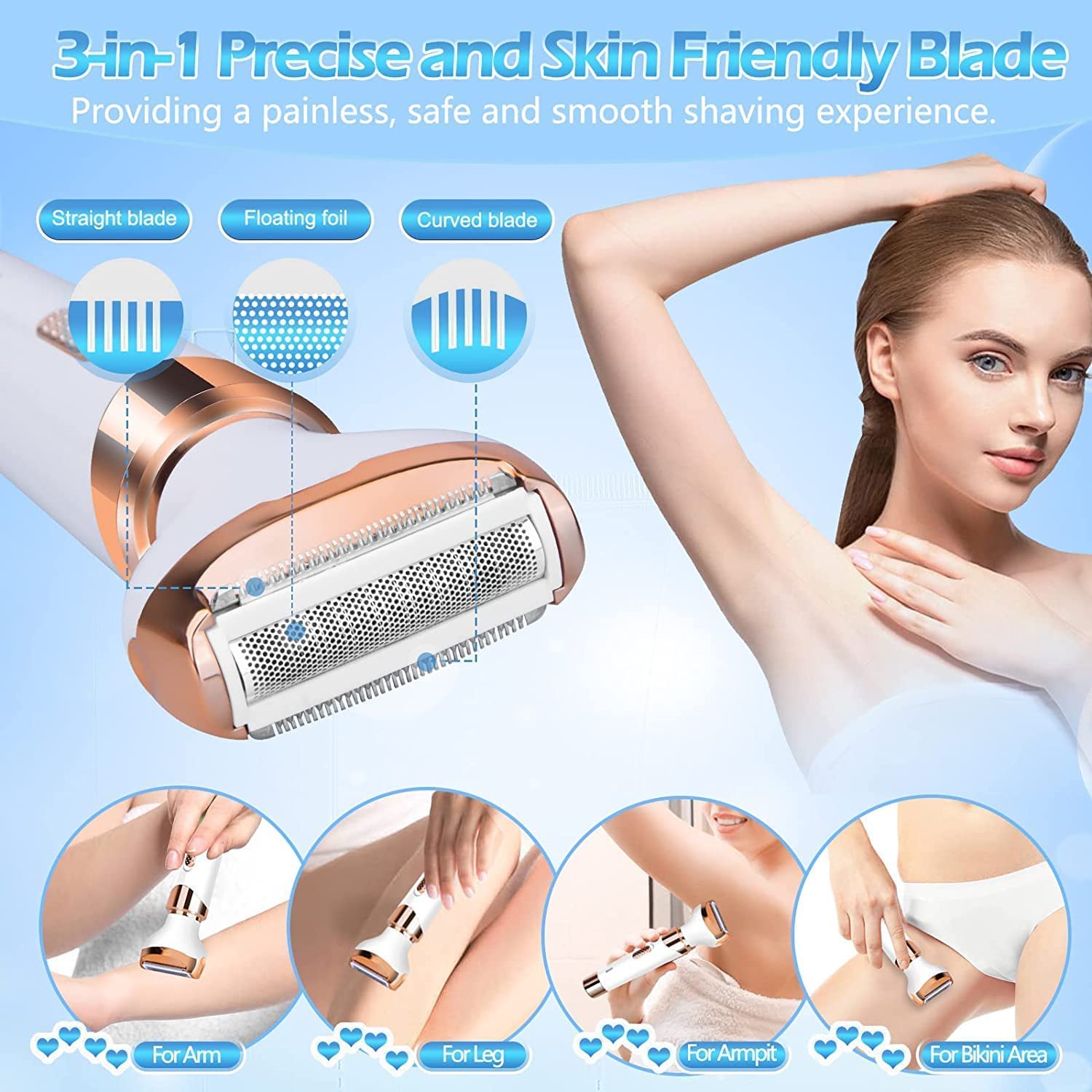 Set epilator 4 in 1 pentru femei, LXNZUHN, Potrivit pentru parul picioarelor, Parul axilei ...