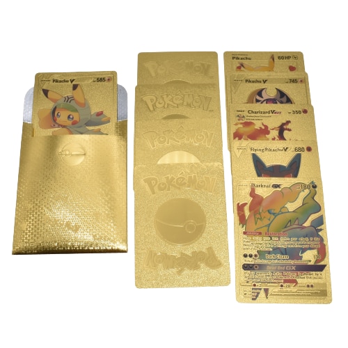 Plic 10 carti de colectie pokemon Gold, stone®, Fire Ball basic, Vmax ...
