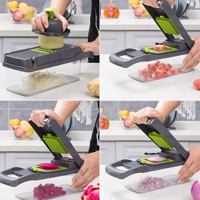 Feliator manual 13 in 1, Wepzsxo, Plastic/Otel inoxidabil, Verde/Gri ...