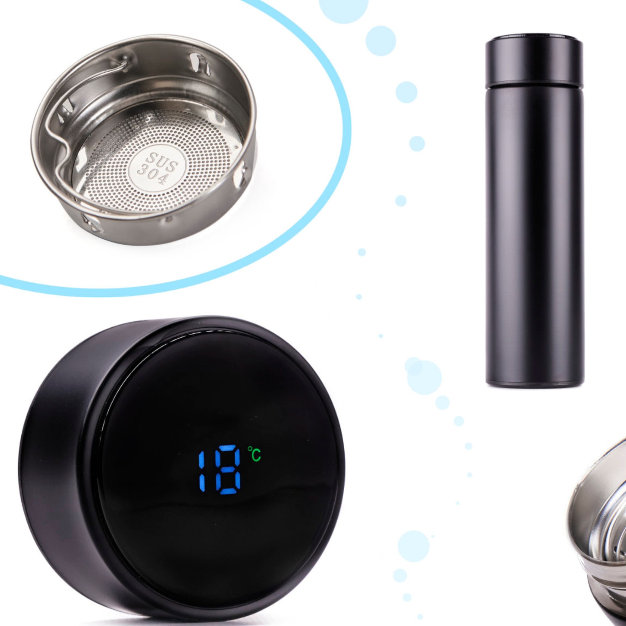 Cana termica cu display LED, Gede, Negru, 500ml - eMAG.ro