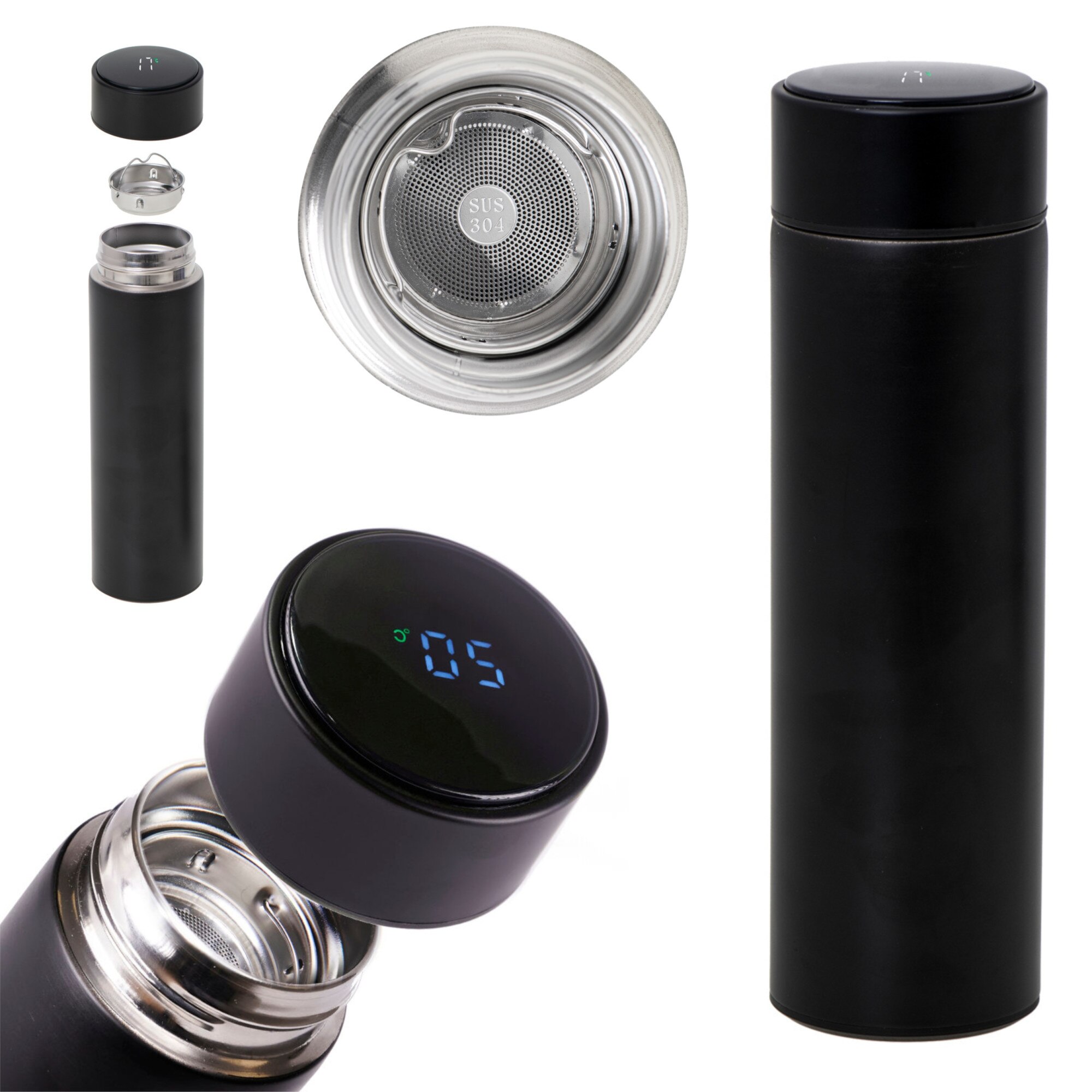 Cana termica cu display LED, Gede, Negru, 500ml - eMAG.ro