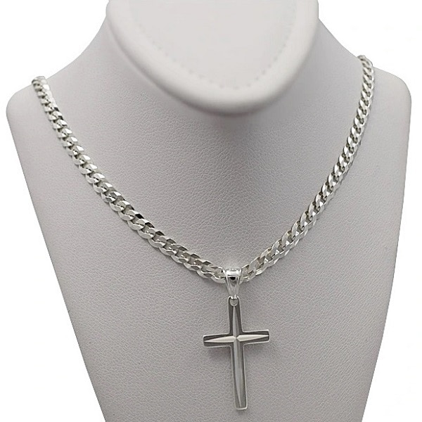 Lant de armura, argint 925 cu cruce, 3,8 mm, 55 CMLant pentru barbati ...