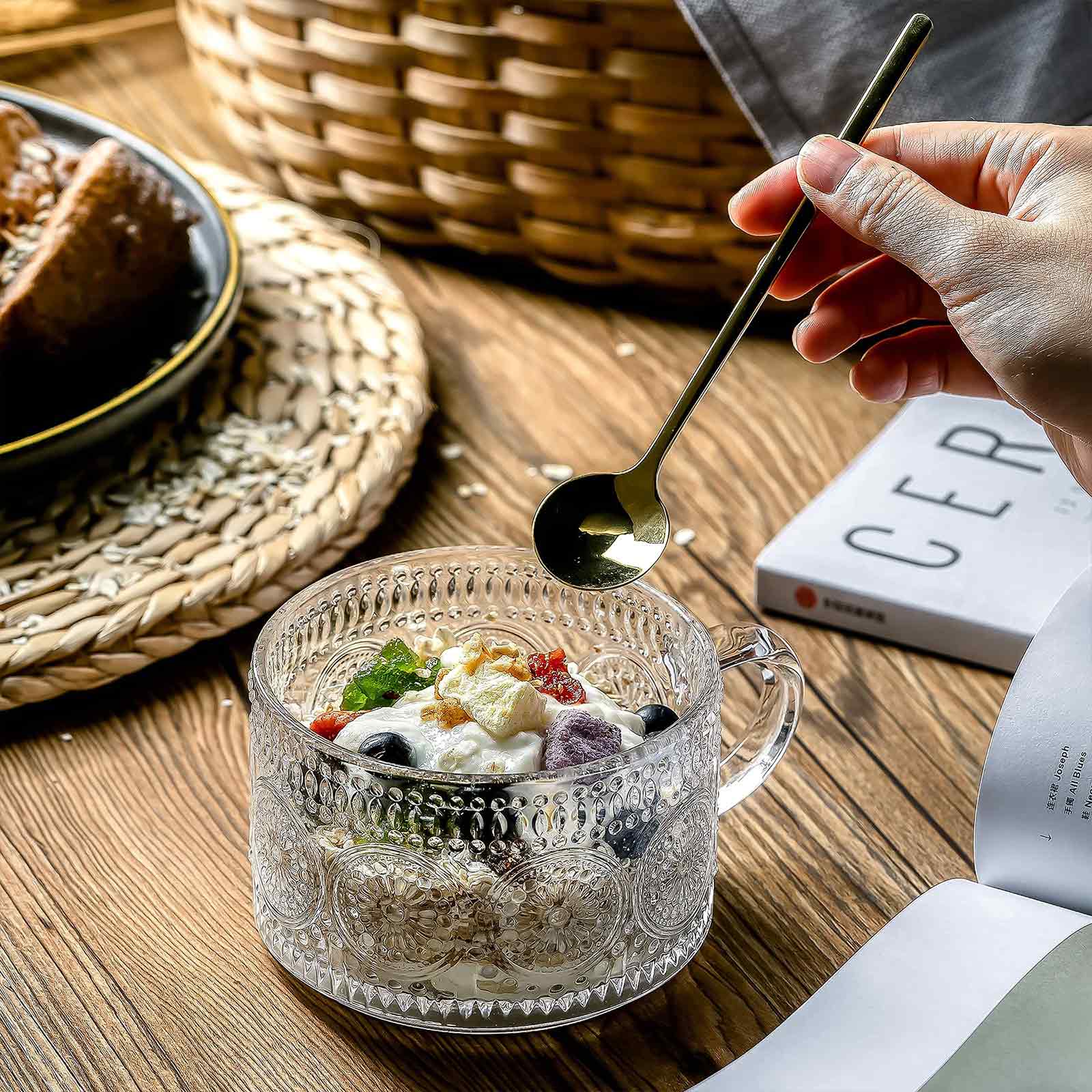 Set 2 cani vintage, Amtok, Sticla/Bambus, 301-400ml, Transparent/Lemn ...