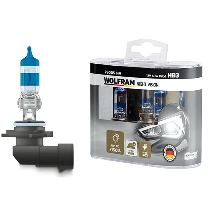 Set 2 becuri Halogen HB3 9005 Night Vison Wolfram - eMAG.ro