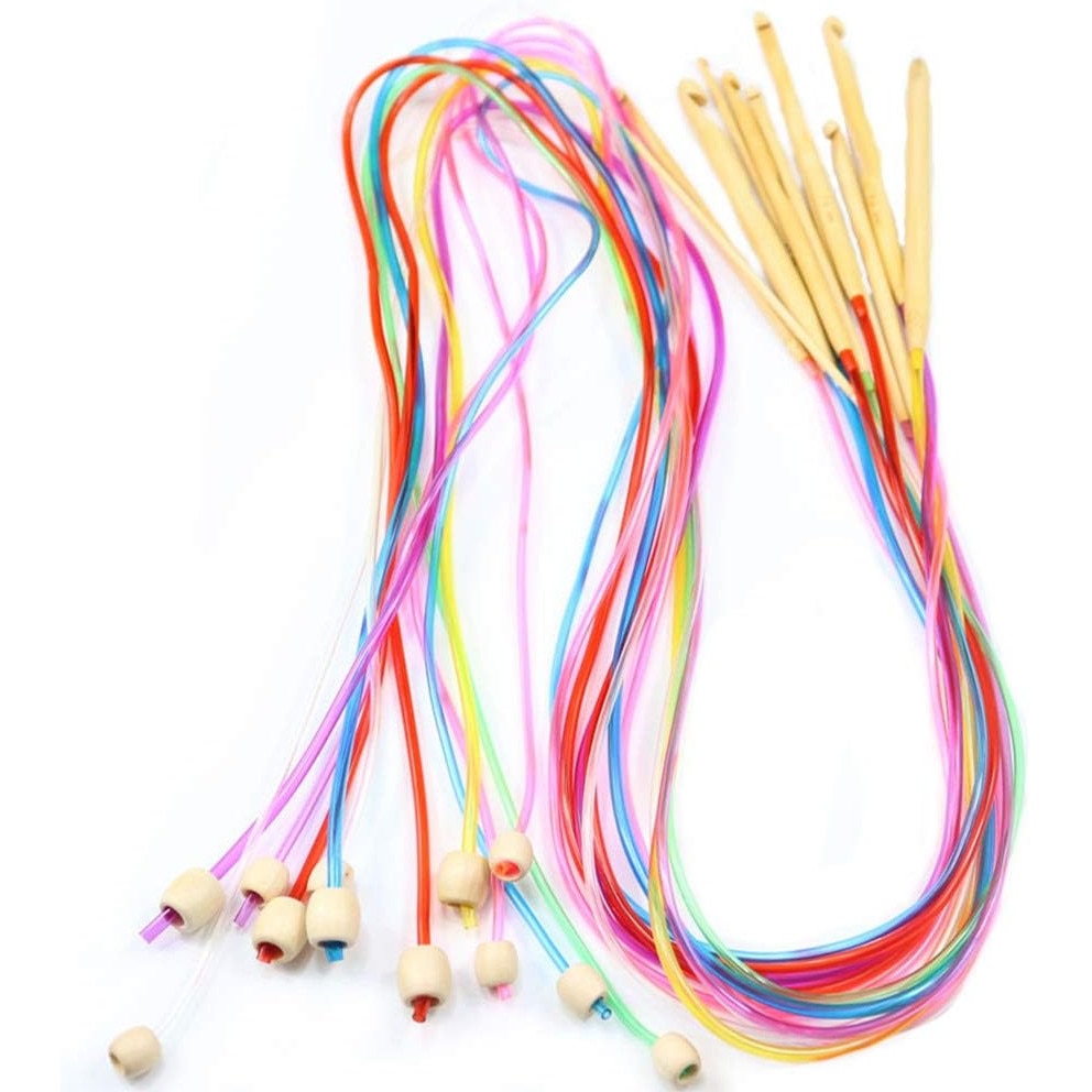 Set de crosetat tunisian, Bambus, 12 piese, Multicolor - eMAG.ro