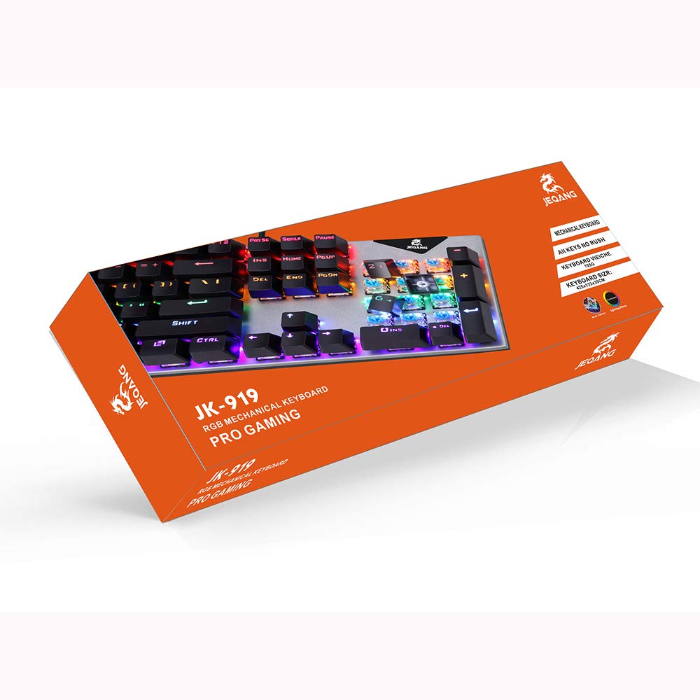 Геймърска клавиатура JEQANG JK-919, Механична, RGB подсветка, Waterproof, Blue Switch, Grey ...