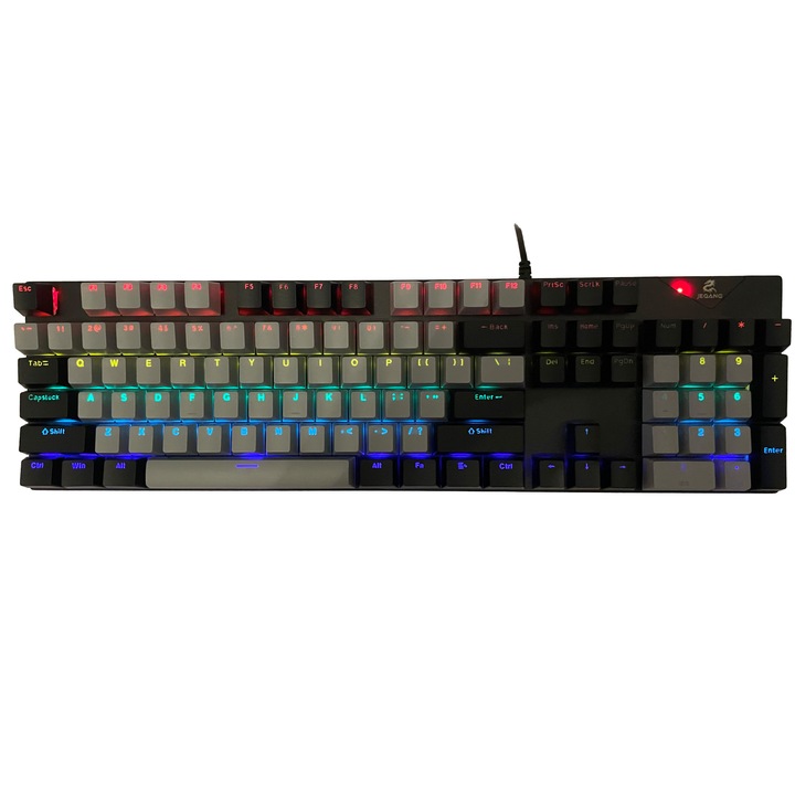 Геймърска клавиатура JEQANG JK-919, Механична, RGB подсветка, Waterproof, Blue Switch, Grey ...