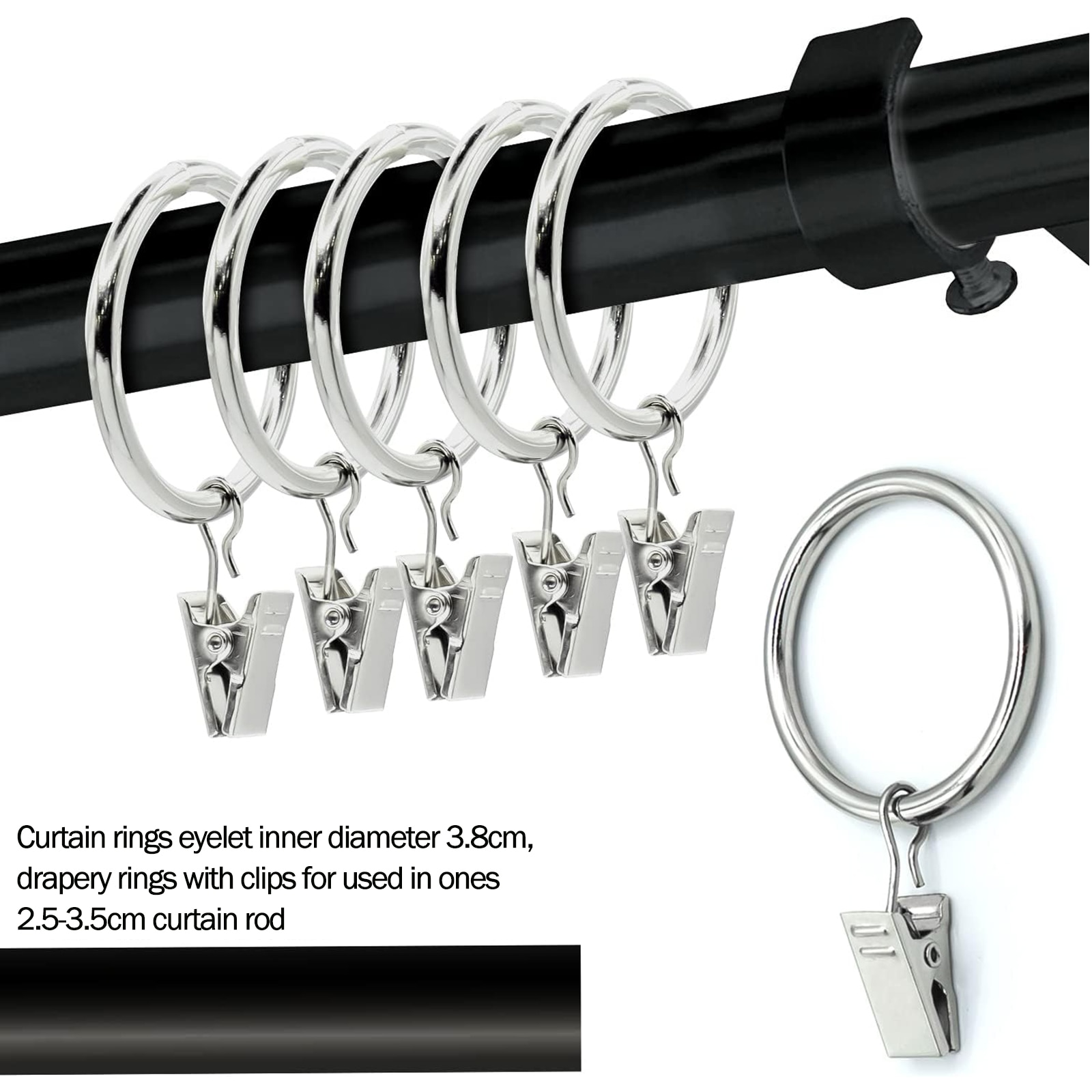 Set 44 de inele pentru perdele cu cleme, NUODWELL, Usor de instalat ...