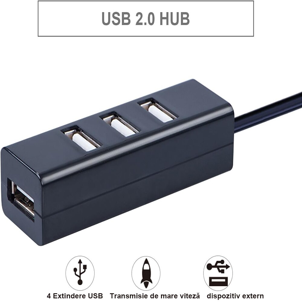 Hub USB, Vaxiuja, 4 porturi, Compatibil cu Macbook/Laptop/PC, Negru ...