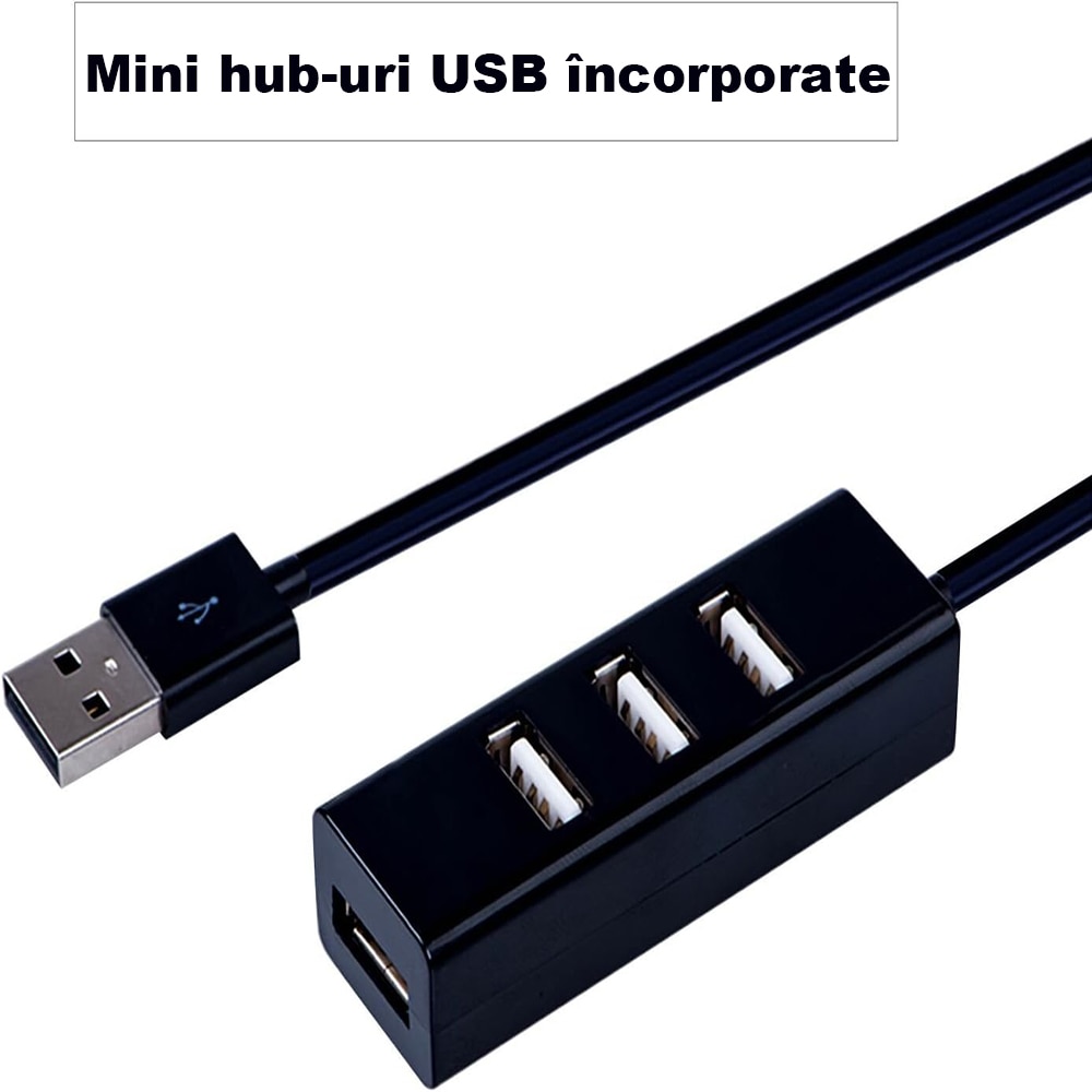 Hub USB, Vaxiuja, 4 porturi, Compatibil cu Macbook/Laptop/PC, Negru ...