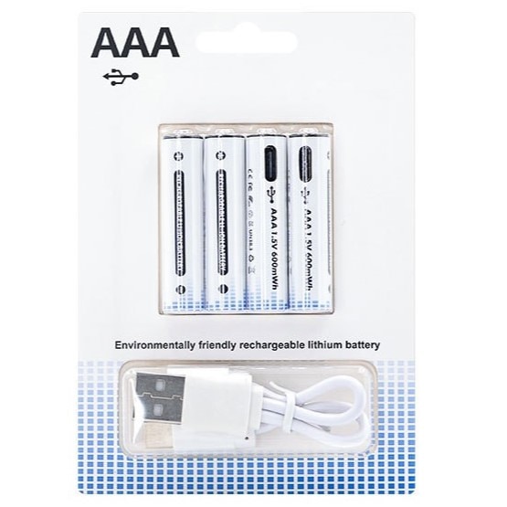 Set 4 acumulatori AAA 1.5V, 600 mWh, Li-Ion cu incarcare USB - eMAG.ro