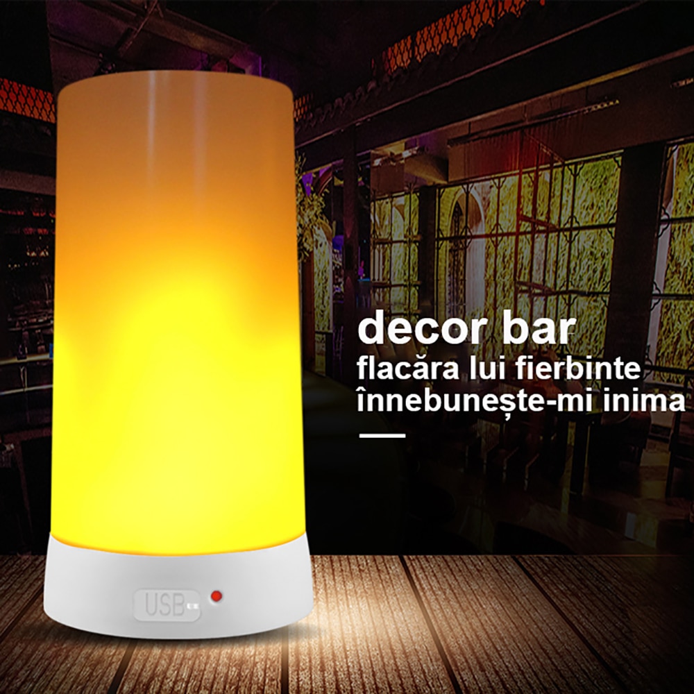 Lampa LED cu efect flacara, YWX, Incarcare USB, Control telecomanda ...