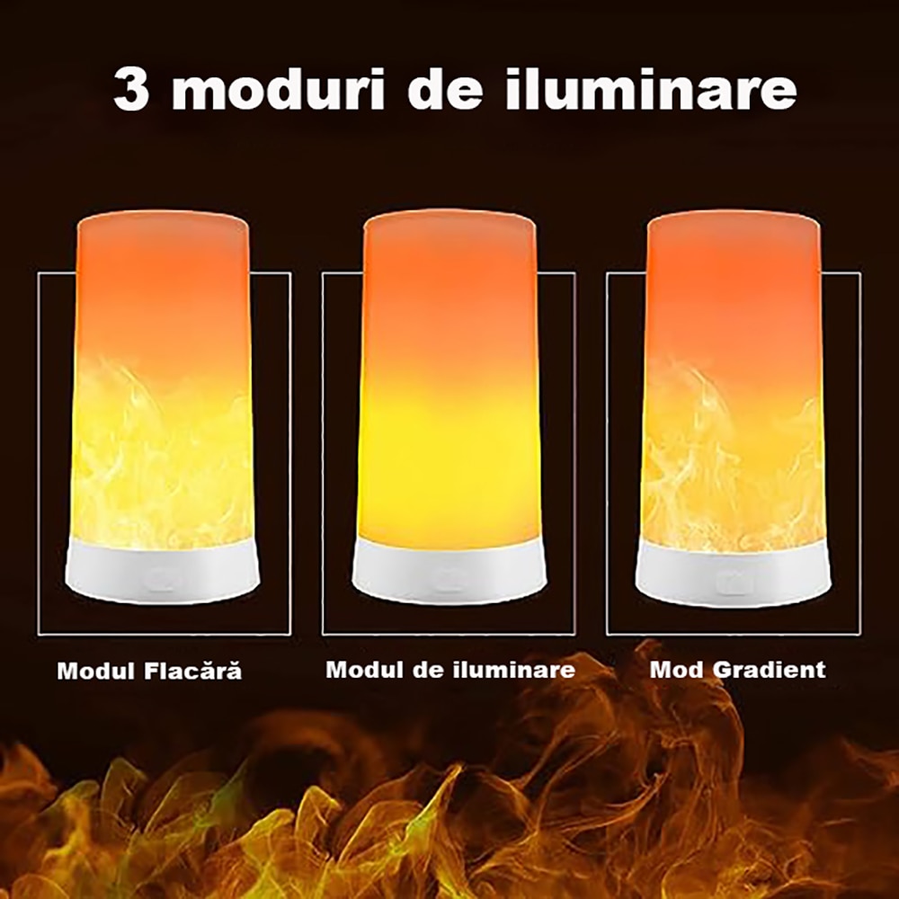 Lampa LED cu efect flacara, YWX, Incarcare USB, Control telecomanda ...