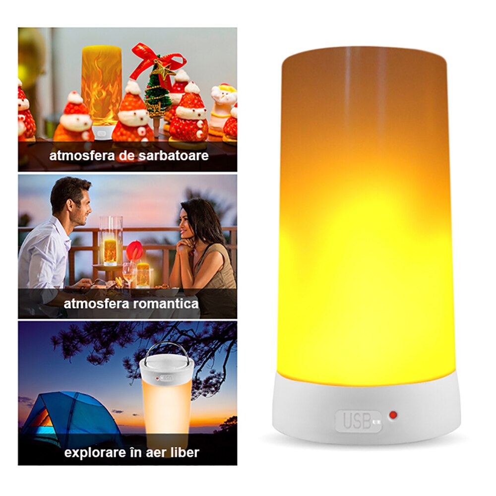 Lampa LED cu efect flacara, YWX, Incarcare USB, Control telecomanda ...
