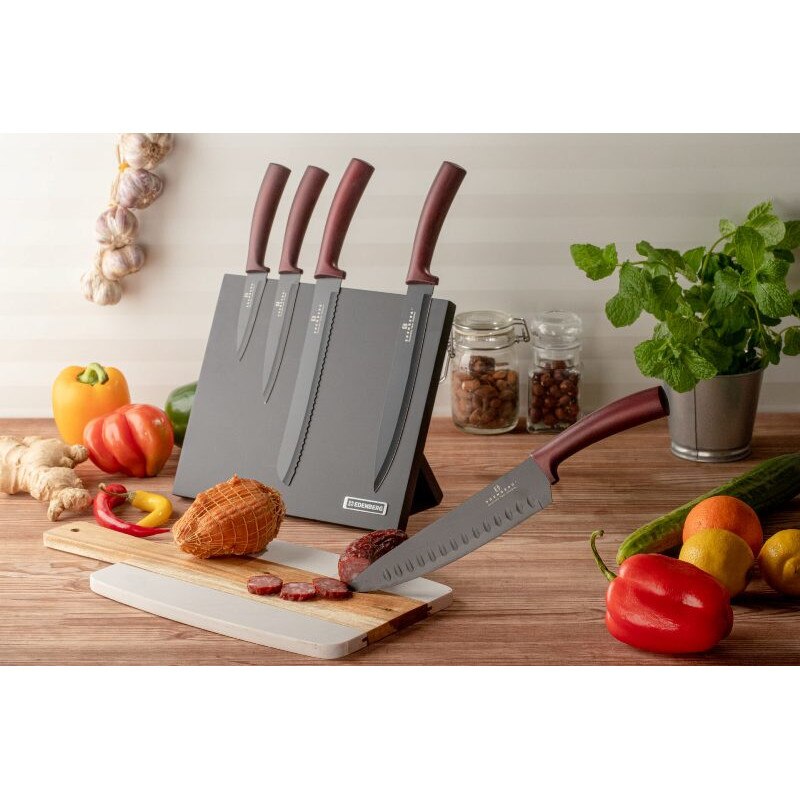 Set cutite 6 buc cu manere ergonomice cu baza suport magnetic EB-963 ...