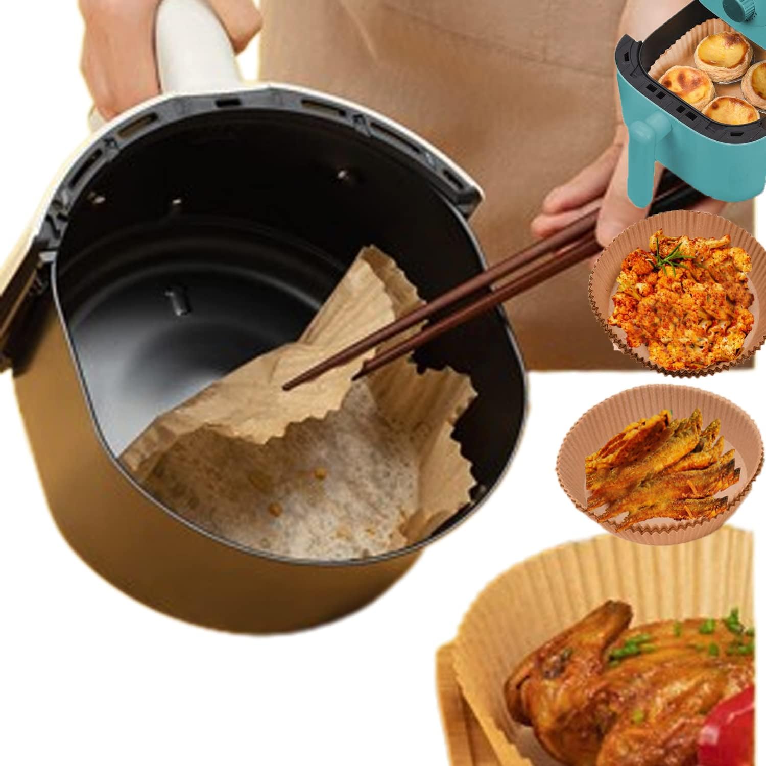 Set 100 hartie de copt pentru air fryer, unica folosinta ...