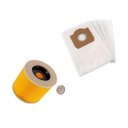 Set filtru de aer si 5 saci textili pentru aspiratoare Karcher seria ...