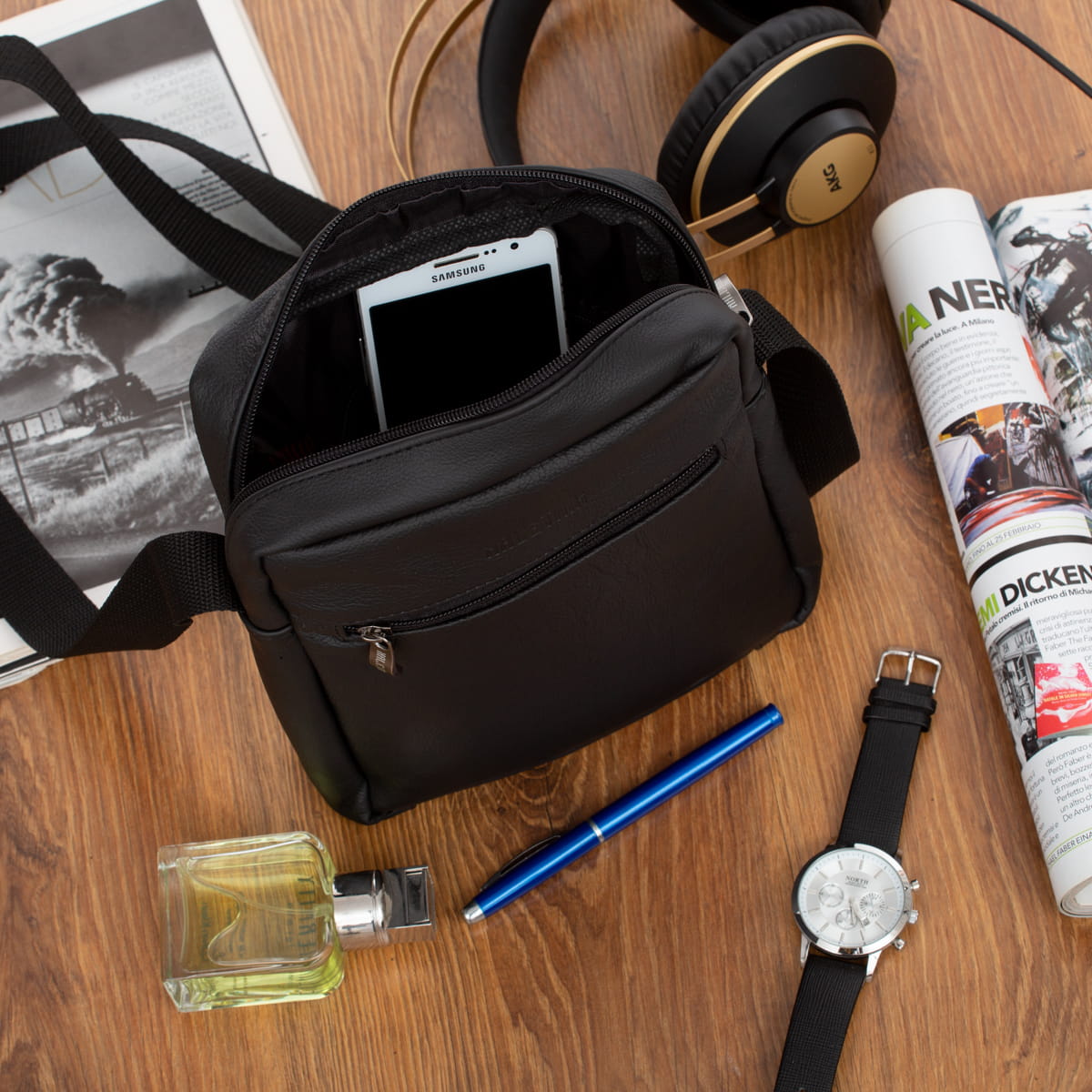 Geanta de umar pentru barbati, Kaletnik, Piele naturala, Negru - eMAG.ro