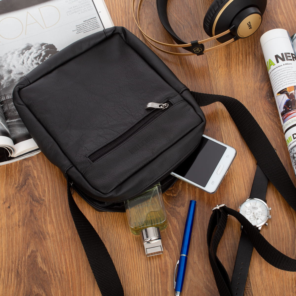 Geanta de umar pentru barbati, Kaletnik, Piele naturala, Negru - eMAG.ro