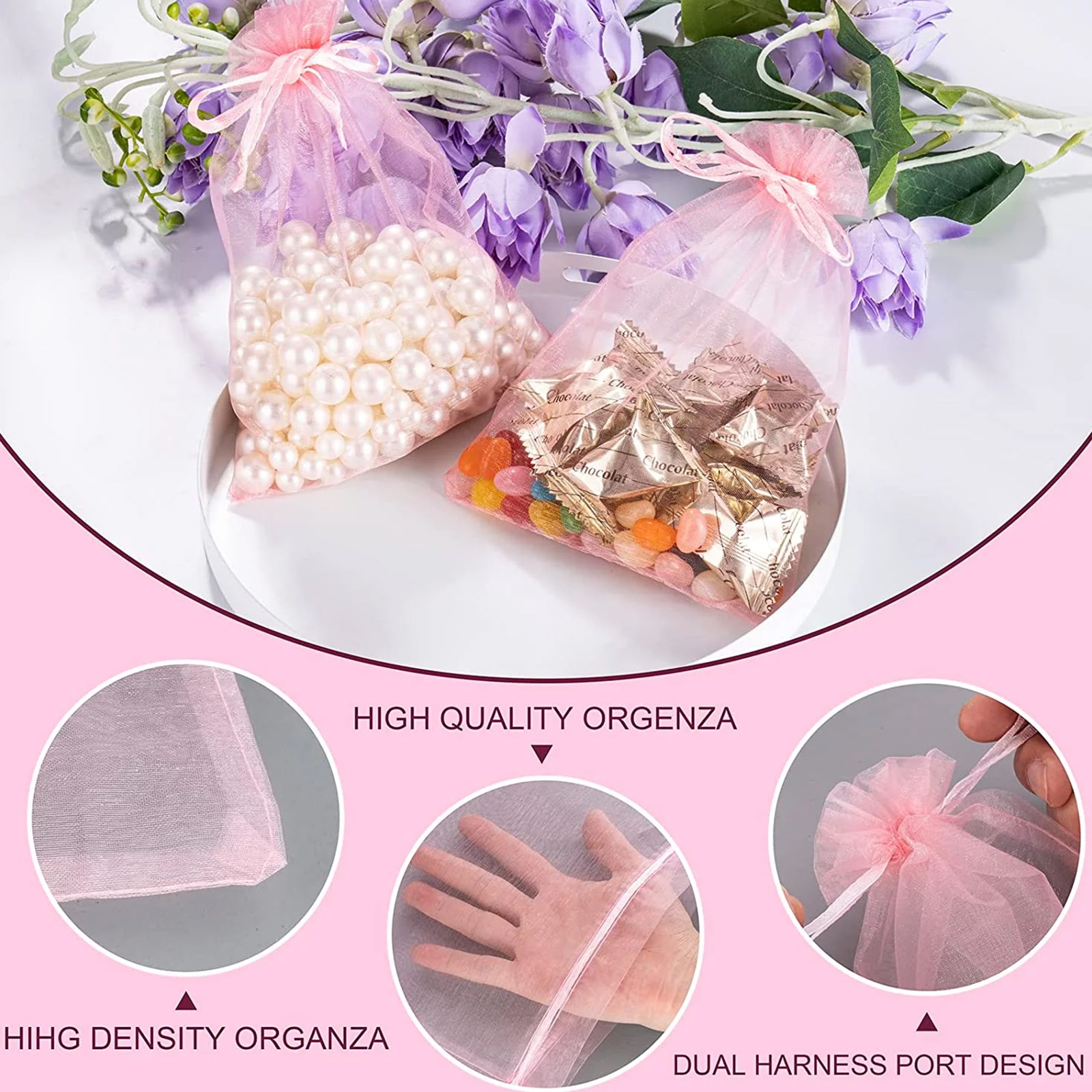 Set 100 pungi cadouri, zggzerg, cu cordon, Organza, saci pentru ...