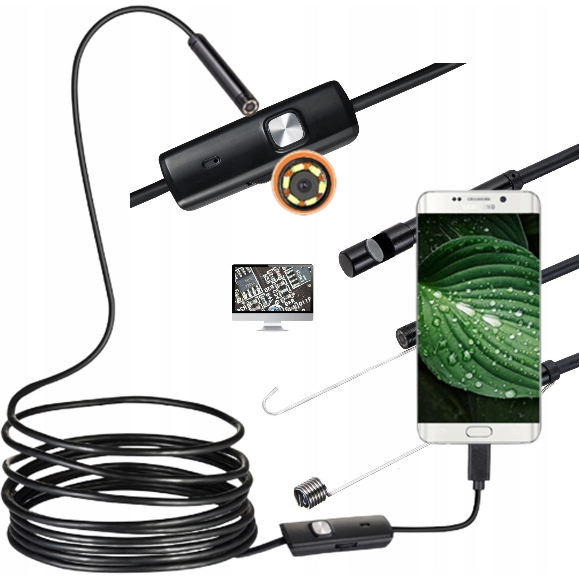 Camera inspectie Endoscop, 5m Led, Conectare Android, PC, USB, USB C, 6 ...