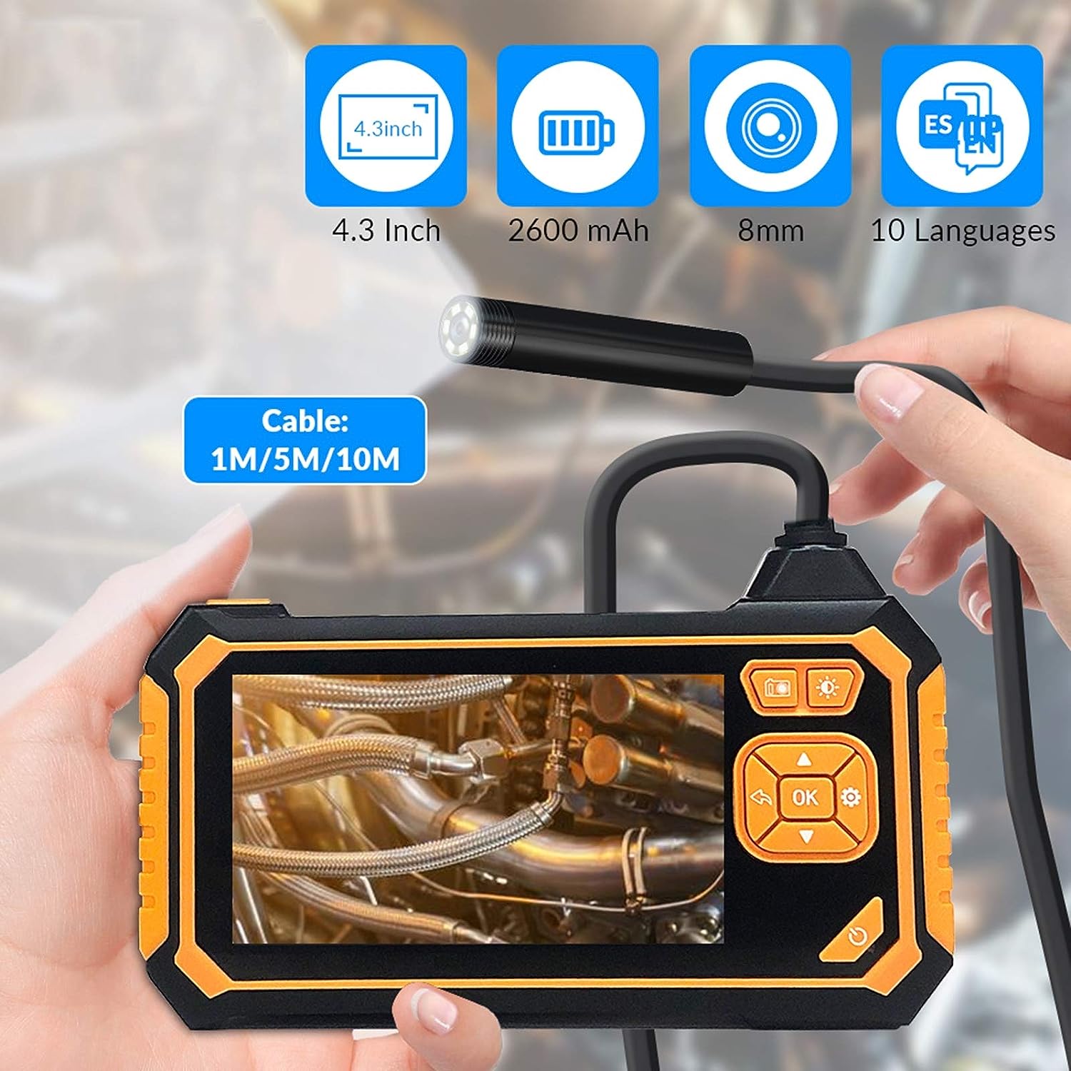 Camera Inspectie Endoscop Foto si Video LCD Full HD de 4,3 Inch, Lupa 8mm, Cablu 5m, IP67 ...