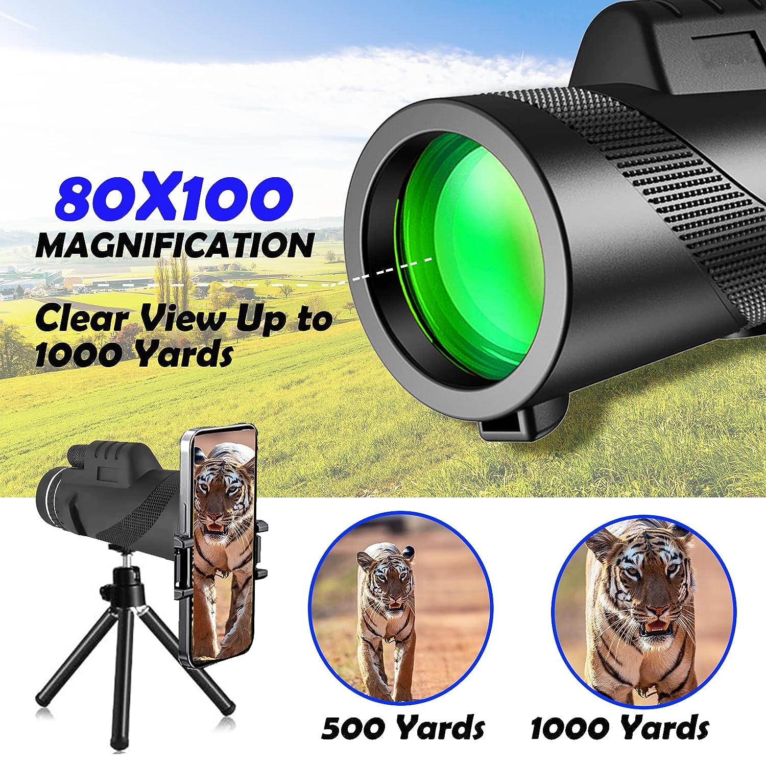 Telescop profesional HD 80x100 JENUOS® Dual Focus cu Suport pentru ...