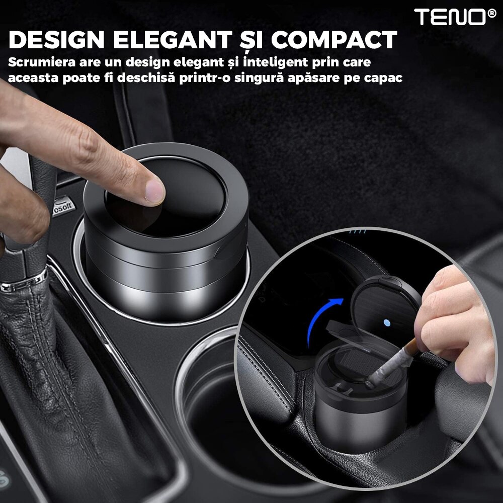 Scrumiera Auto Mini Car Ashtray Teno®, indicator LED, deschidere ...