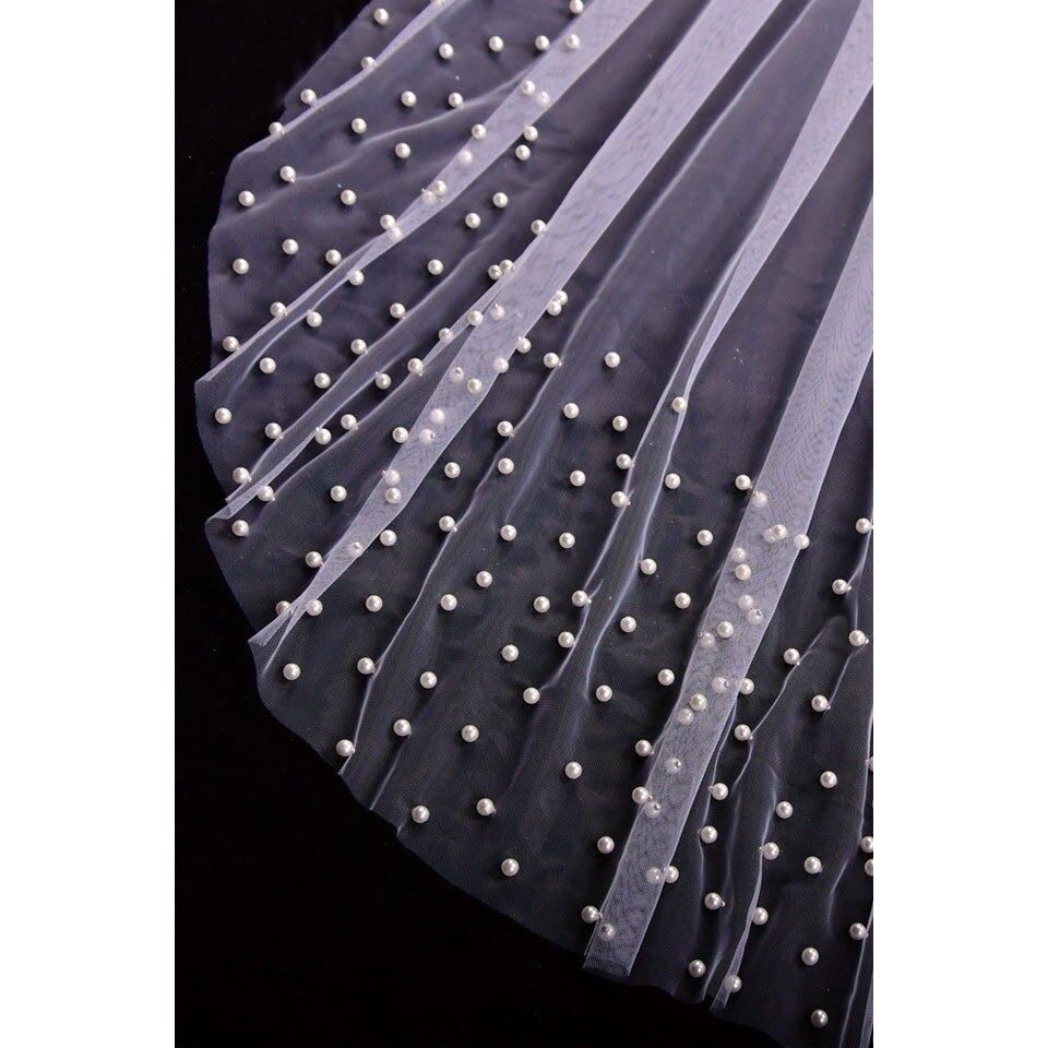 Voal de mireasa lung pana la podea, simplu, rotunjit, cu bordura lata ...