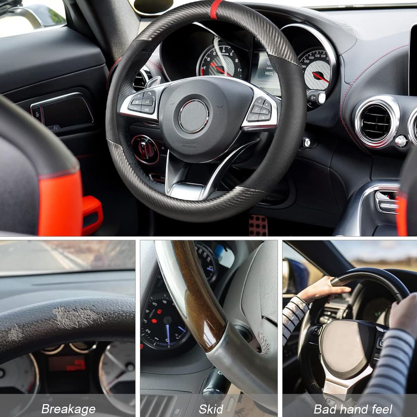 Husa volan, zggzerg, Fibra de carbon, antiderapant respirabil ...