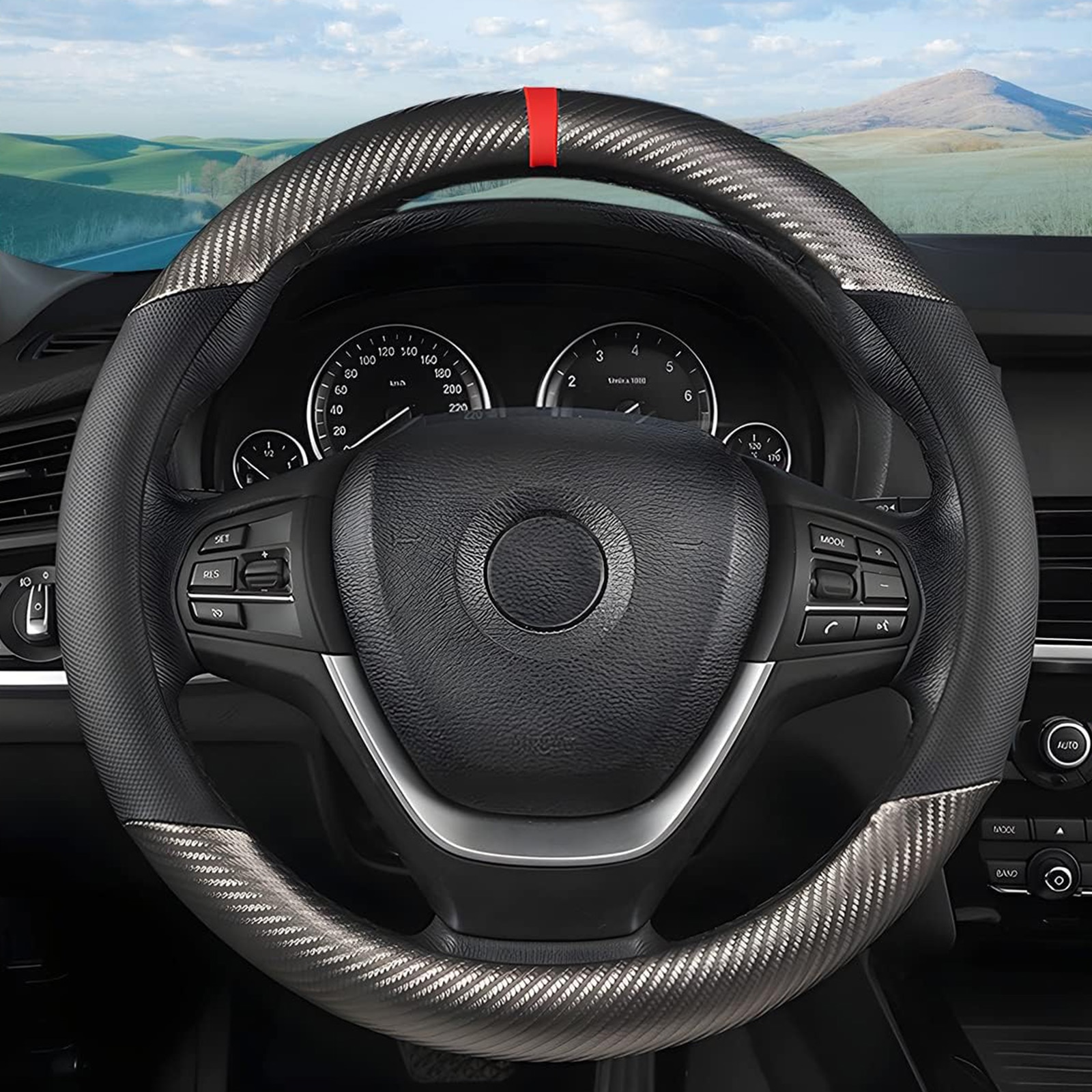 Husa volan, zggzerg, Fibra de carbon, antiderapant respirabil ...