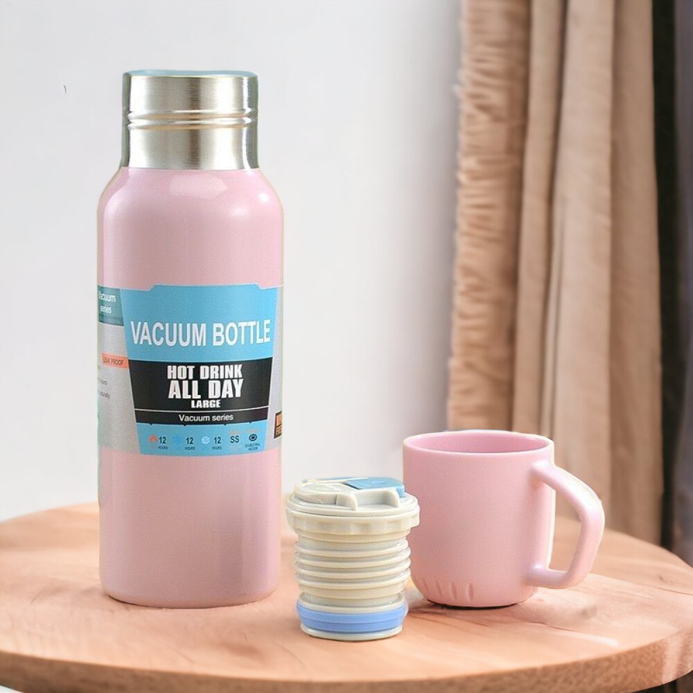 Set Termos 640 ml cu 2 Cani, Plastic, Roz - eMAG.ro