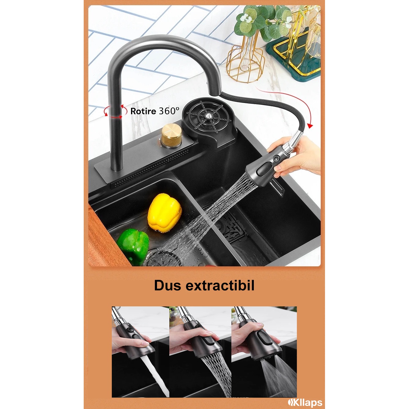 Chiuveta multifunctionala cu accesorii, Kllaps, 8045-B, baterie cascada ...