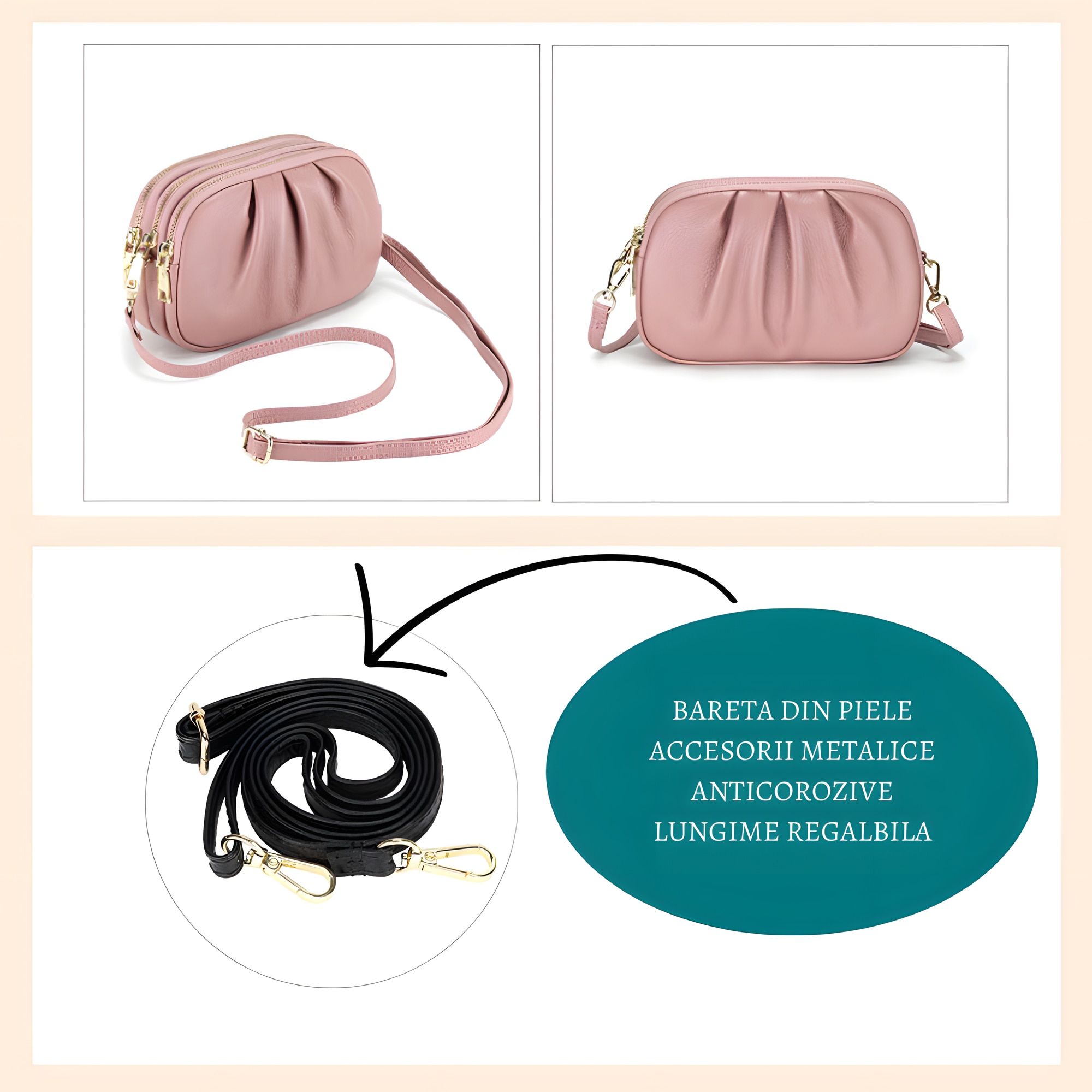 Geanta Piele Naturala cu pliuri AZeira®, 3 compartimente, Calitate ...