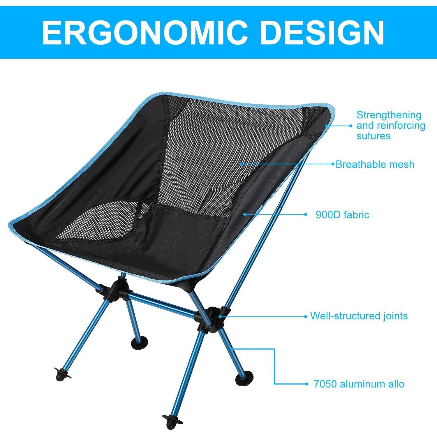 Scaun camping, Sunmostar, Pliabil, Negru/Albastru - eMAG.ro