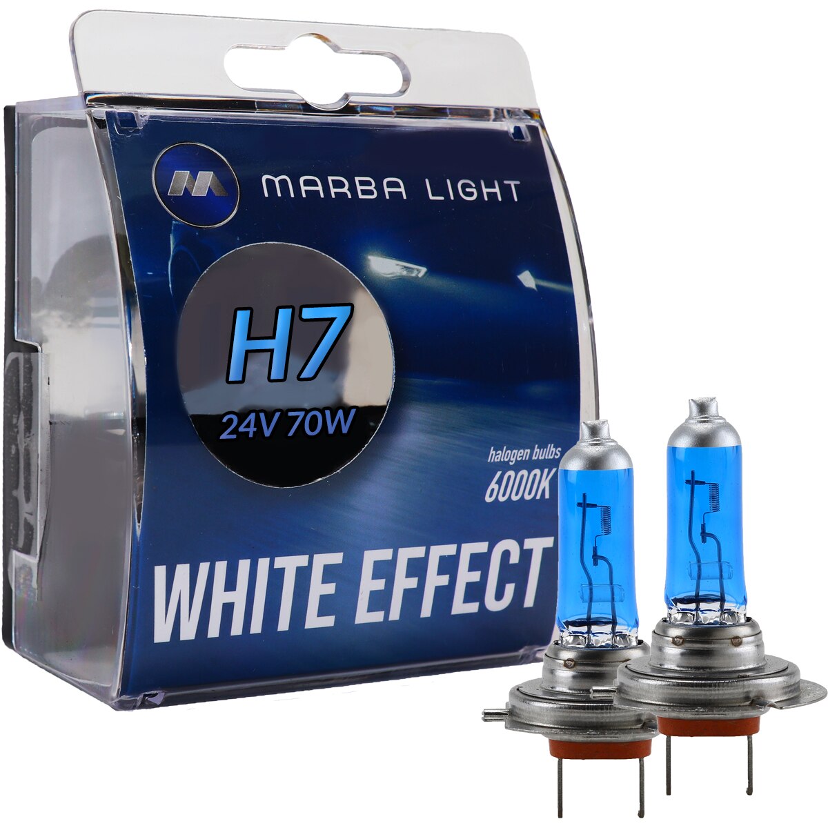 Set 2 becuri auto H7, Marba Light, Filtru UV, 24V, 70W, 1500 lm, 6000k ...