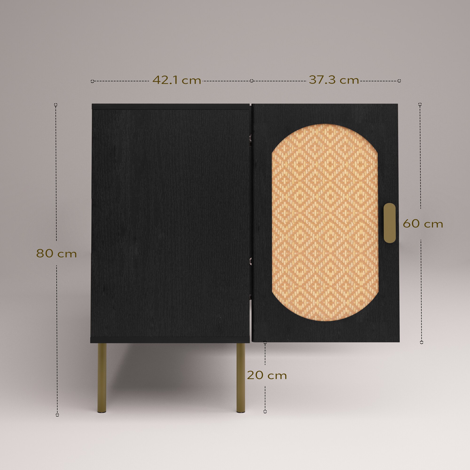 Dulap living cu 4 usi, Roomfitters, Ratan/Lemn, 80x150 cm, Negru/Bej ...