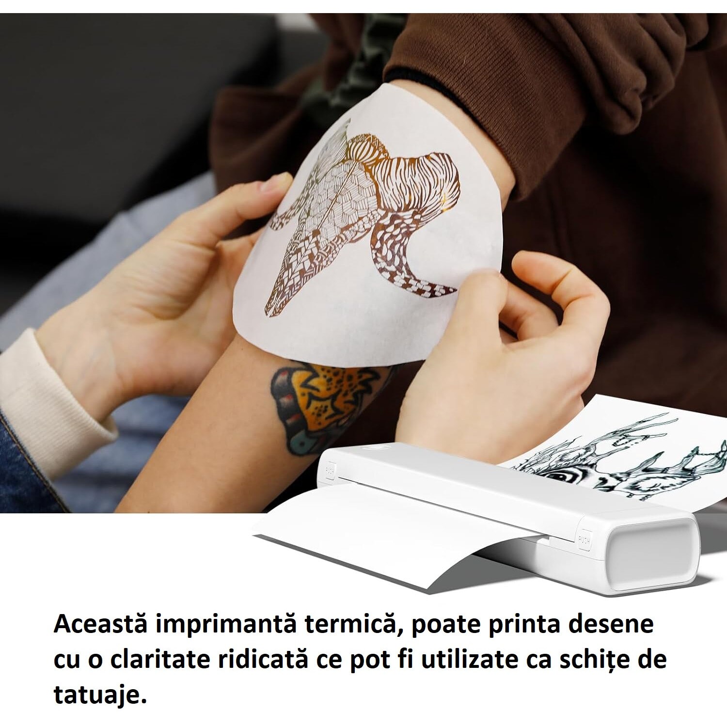 Imprimanta termica portabila A4, Bluetooth, USB, compatibila cu iOS ...