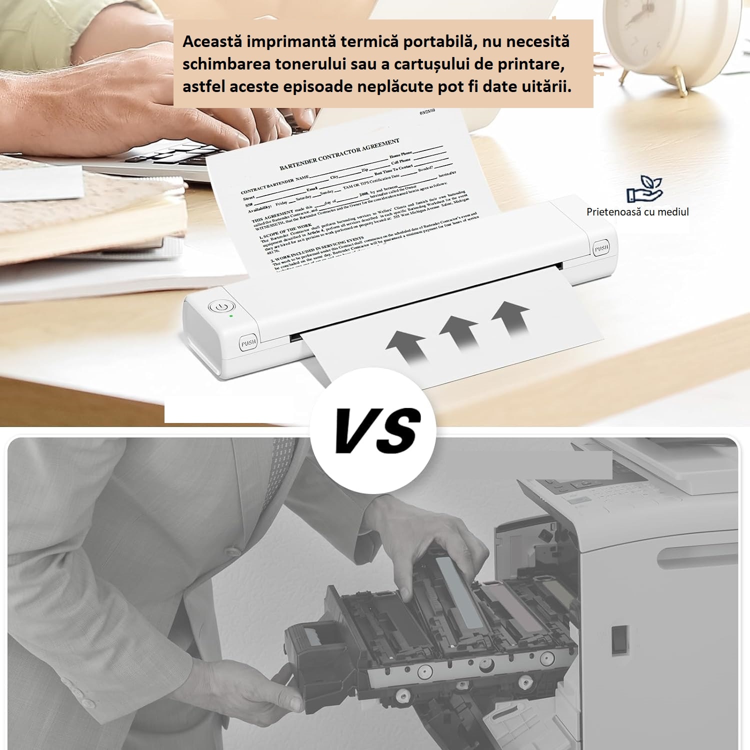 Imprimanta termica portabila A4, Bluetooth, USB, compatibila cu iOS ...