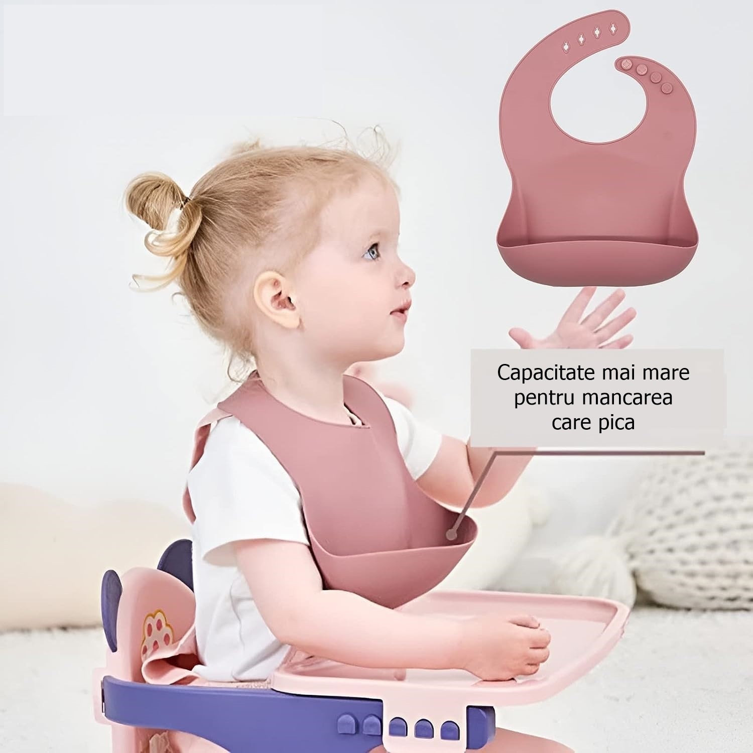 Set 10 piese diversificare bebelusi si copii din silicon, baveta, farfurie compartimentata cu ...