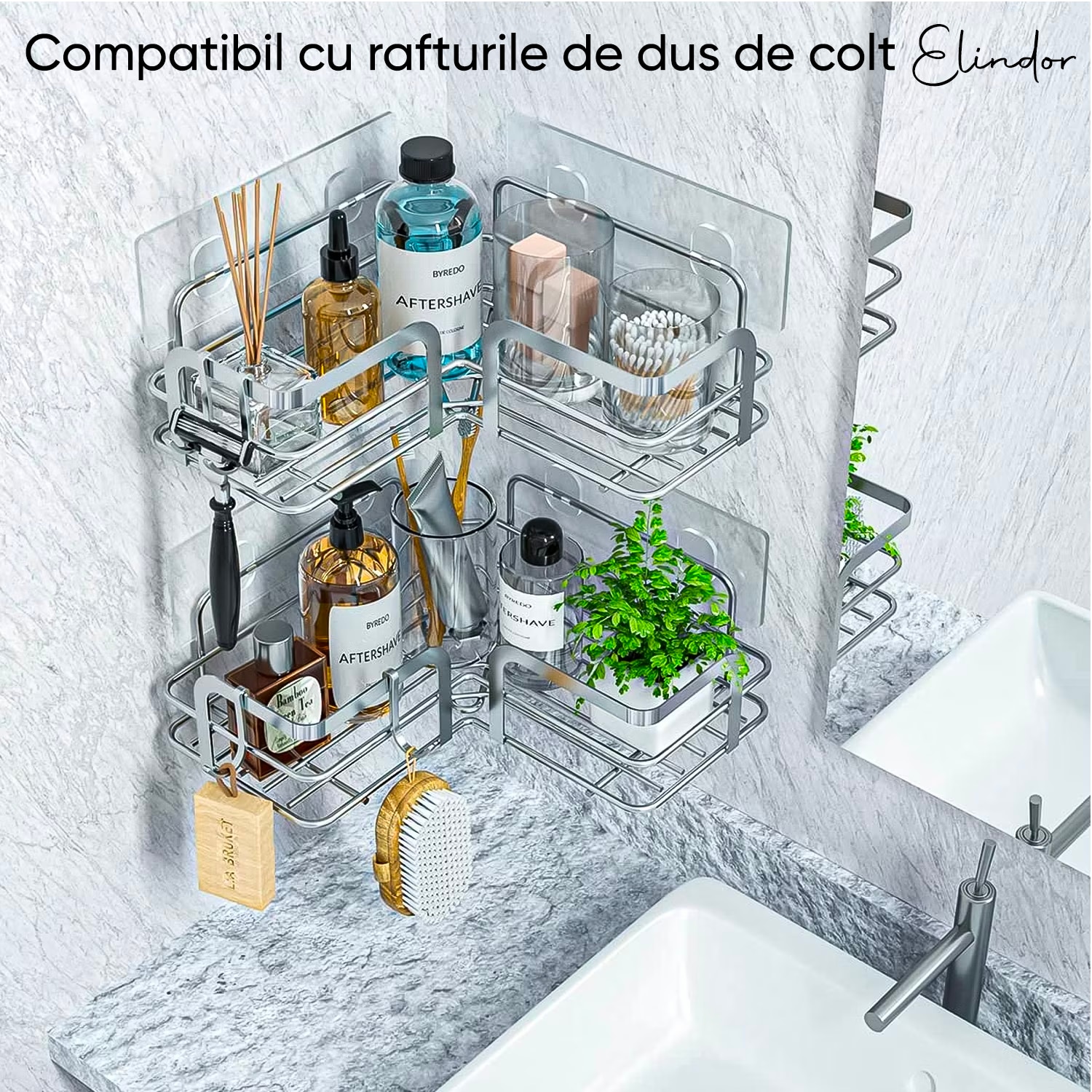 Set 4 dispozitive adezive de dus pentru inlocuire, fara gaurire, adeziv ...