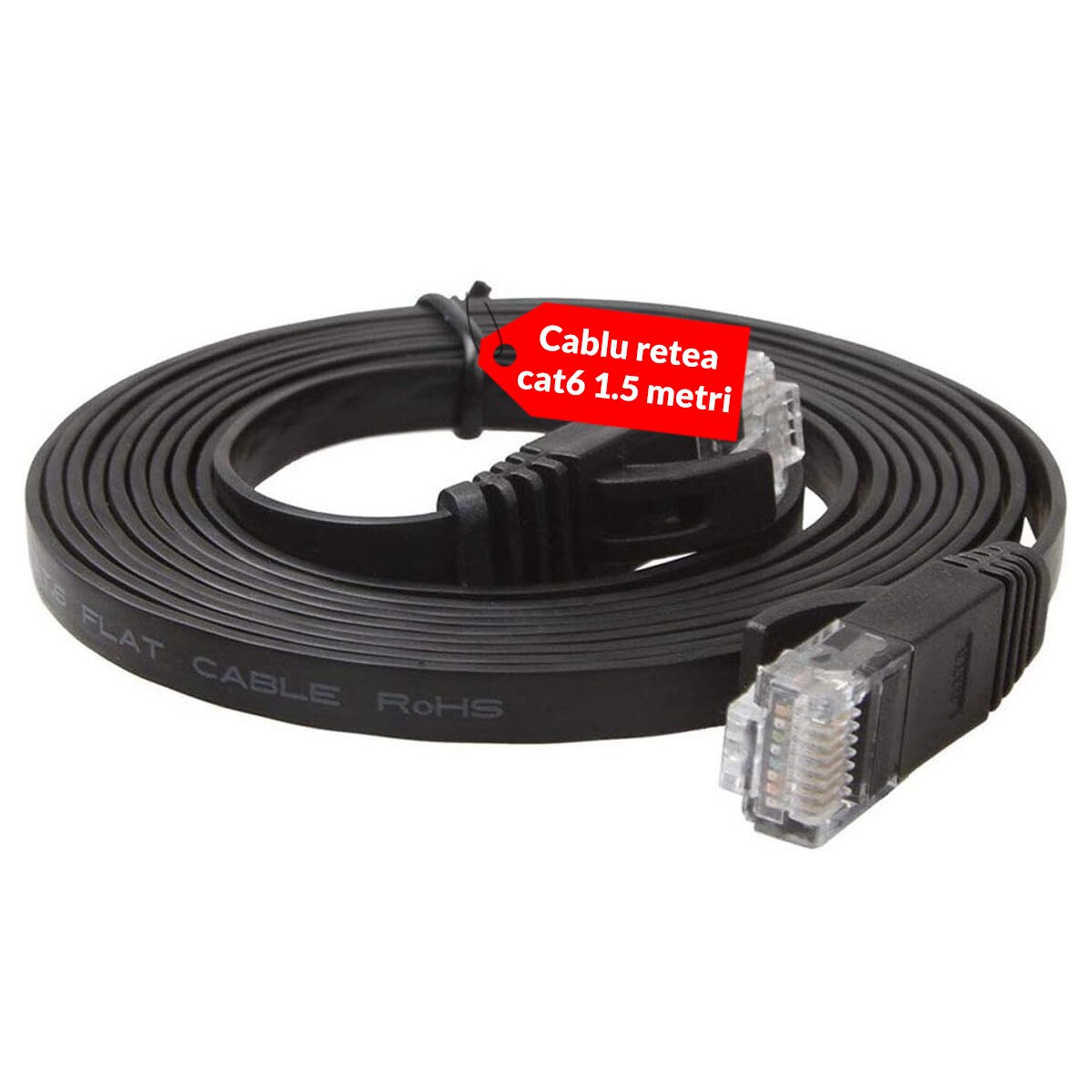 Cablu de retea UTP plat 1.5 metri, cat6, negru - eMAG.ro